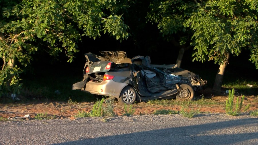 Truck hauling paving equipment, Toyota crash in Fresno County
