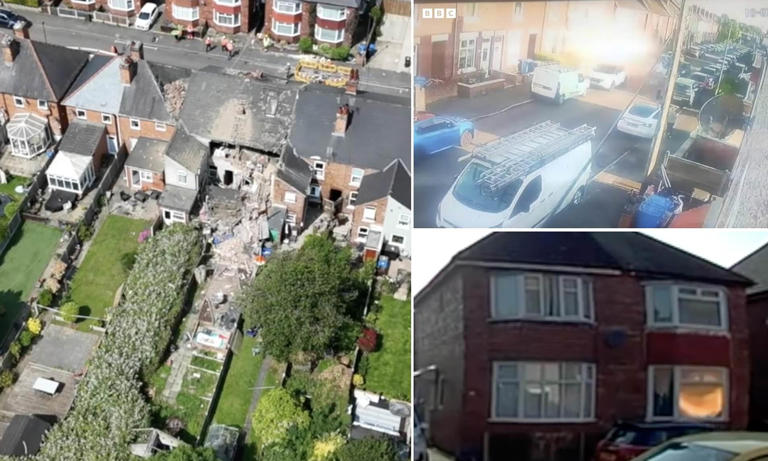 Moment terraced home EXPLODES in 'gas blast' as debris is sent flying ...
