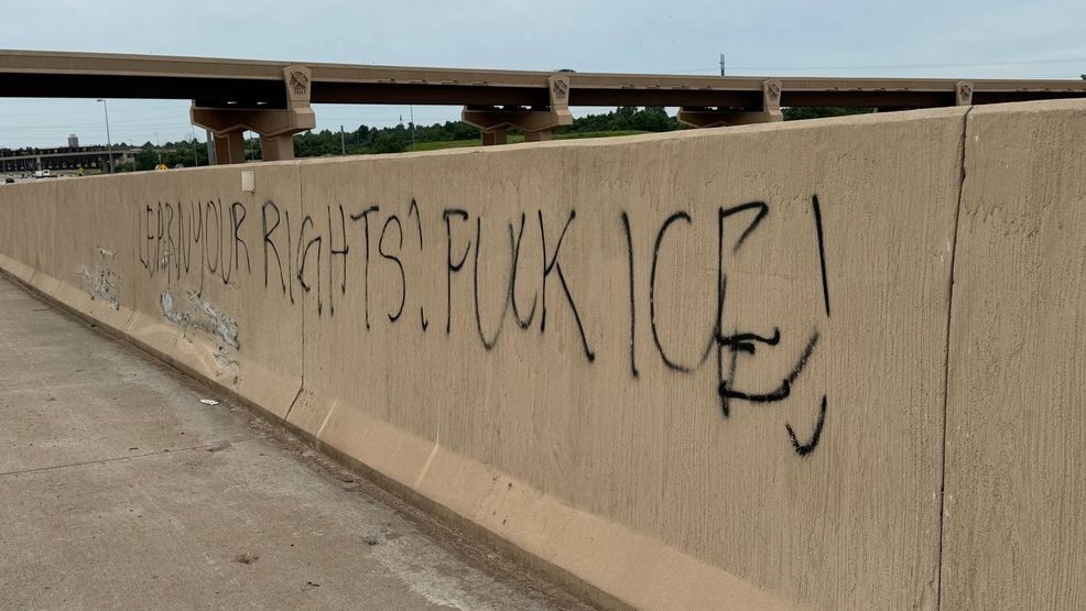 Anti-ICE graffiti found on Broadway Extension near I-44 junction amid ...