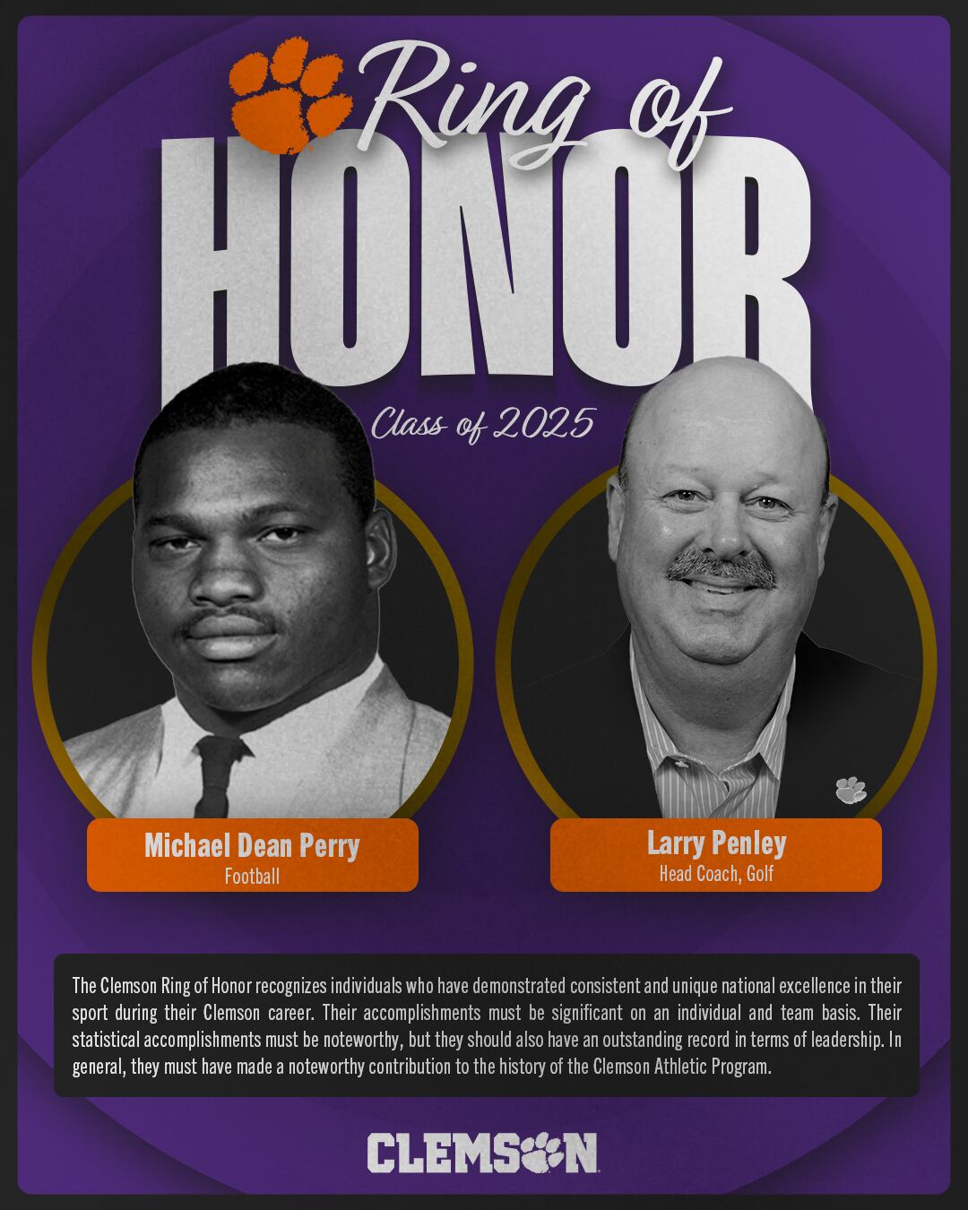 Clemson’s Penley and Perry to be honored Saturday
