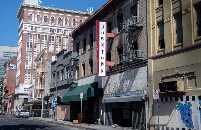 Destructive fire rips through Stockton’s historic Commercial Hotel ...