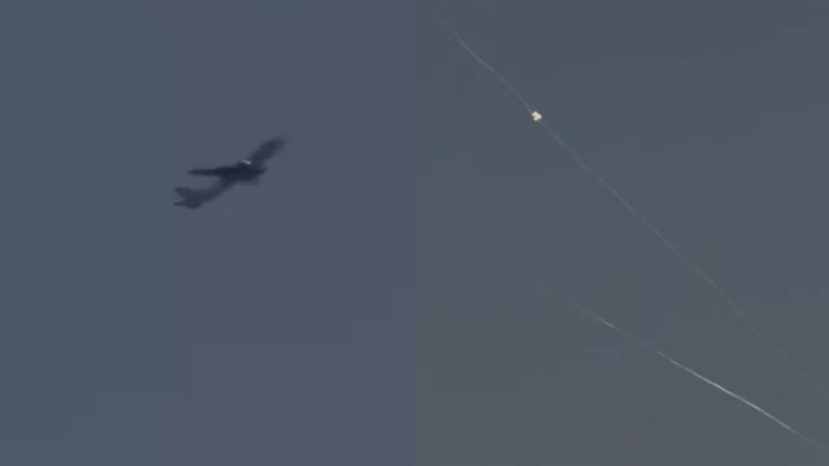 Watch: Houthi missile nearly strikes civilian jet, intercepted mid-air ...