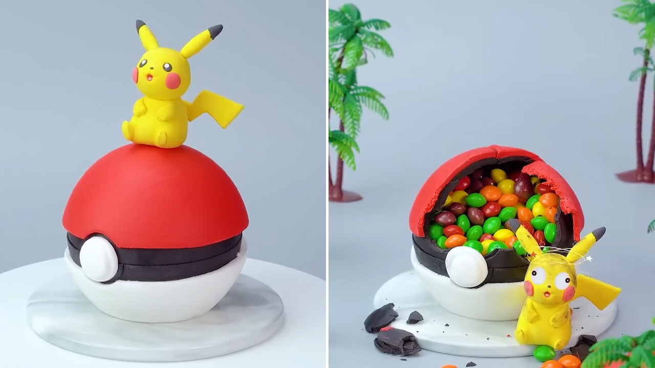Pikachu Poké Ball Cake & Candy Smash Surprise ⚡🍬 | Pokémon Party Treats ...