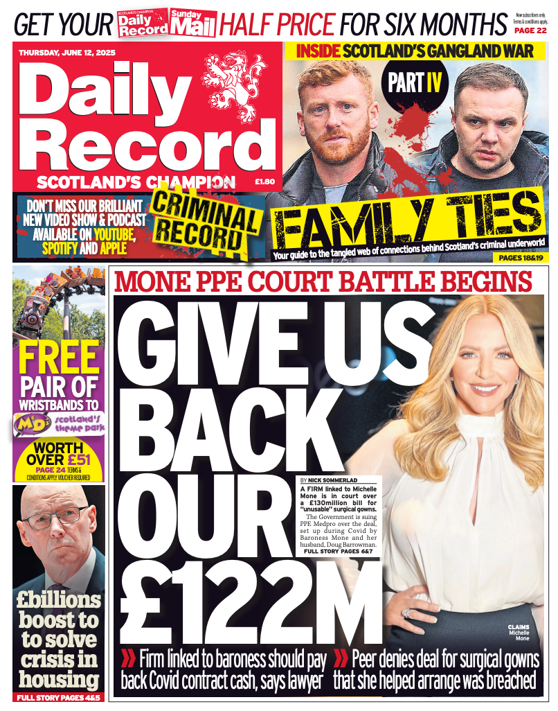 Scotland's papers: Spending Review reaction and Mone court battle