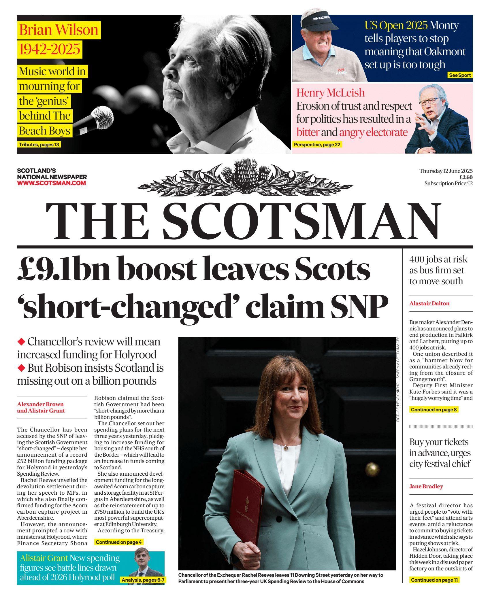 Scotland's papers: Spending Review reaction and Mone court battle