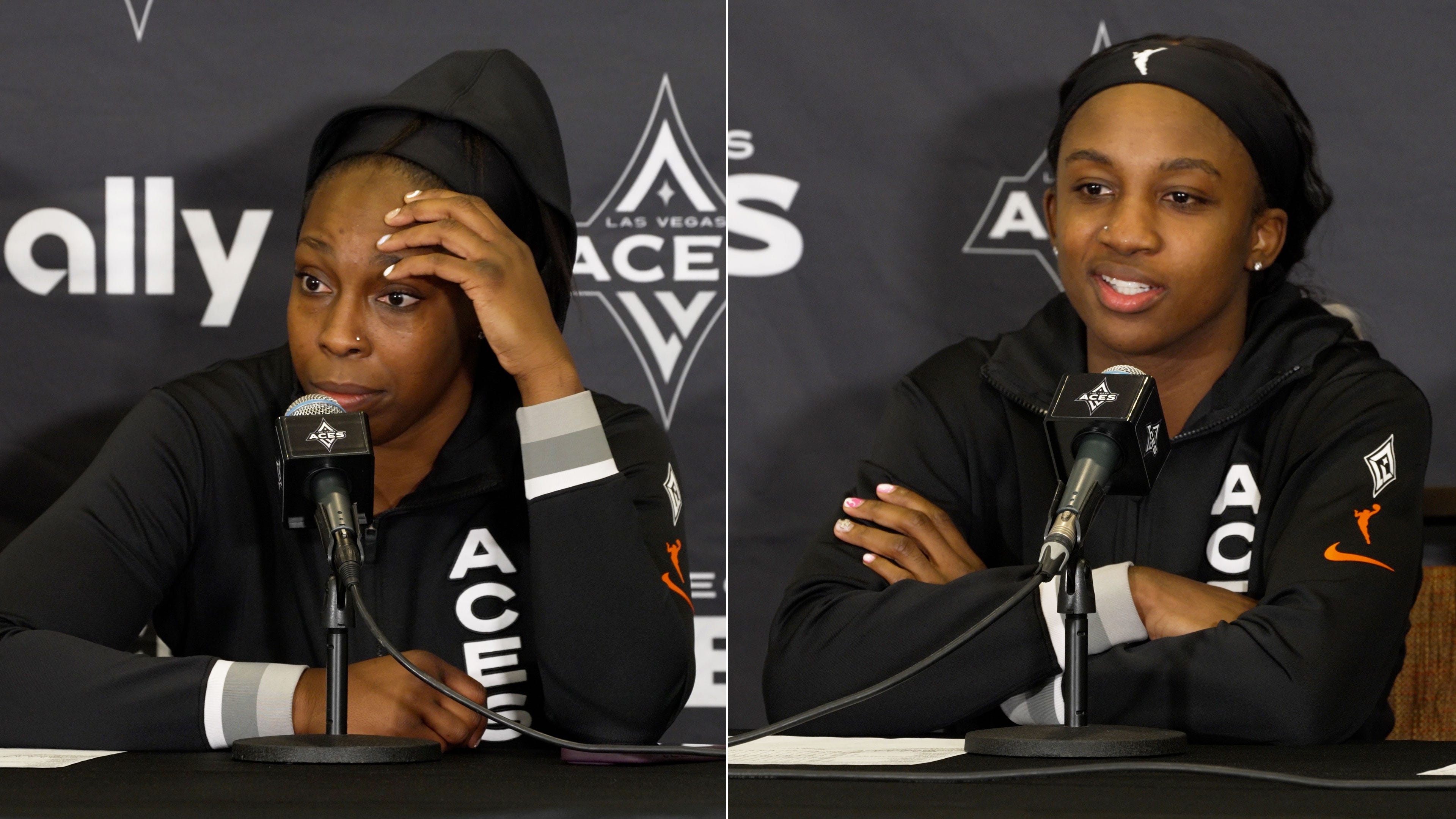 Aces' Chelsea Gray, Jackie Young talk to media after tough loss at home to L.A. Sparks