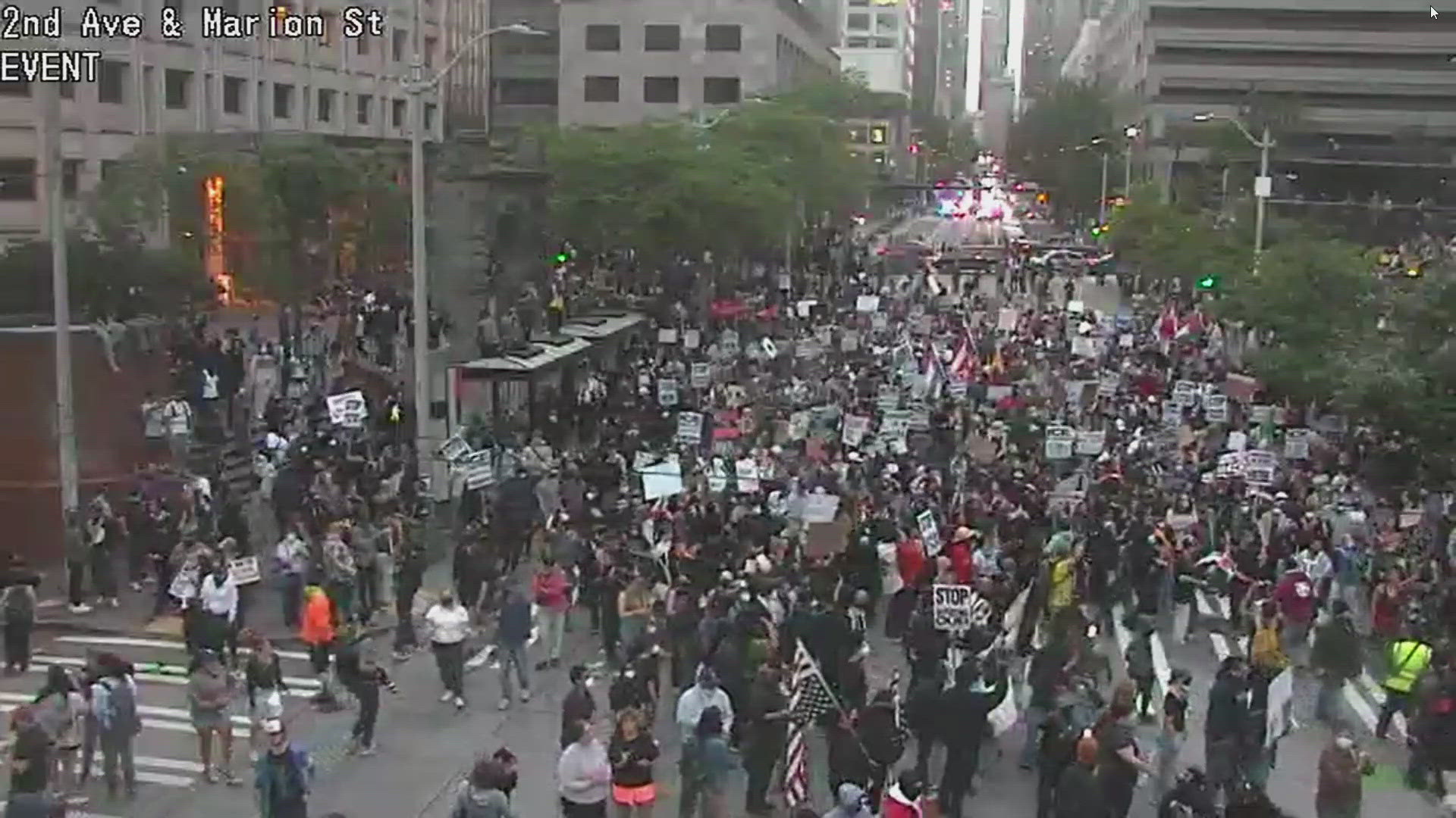 Seattle police on high alert as downtown protest blocks streets