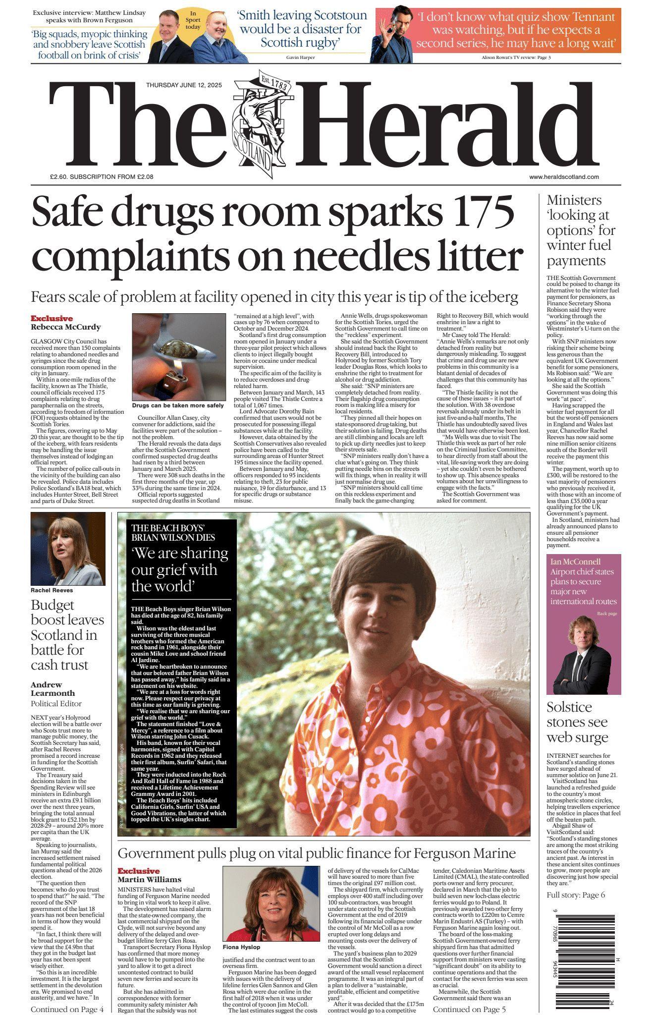 Scotland's papers: Spending Review reaction and Mone court battle