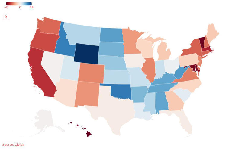 Map shows Trump's approval rating in every state amid "No Kings" protests