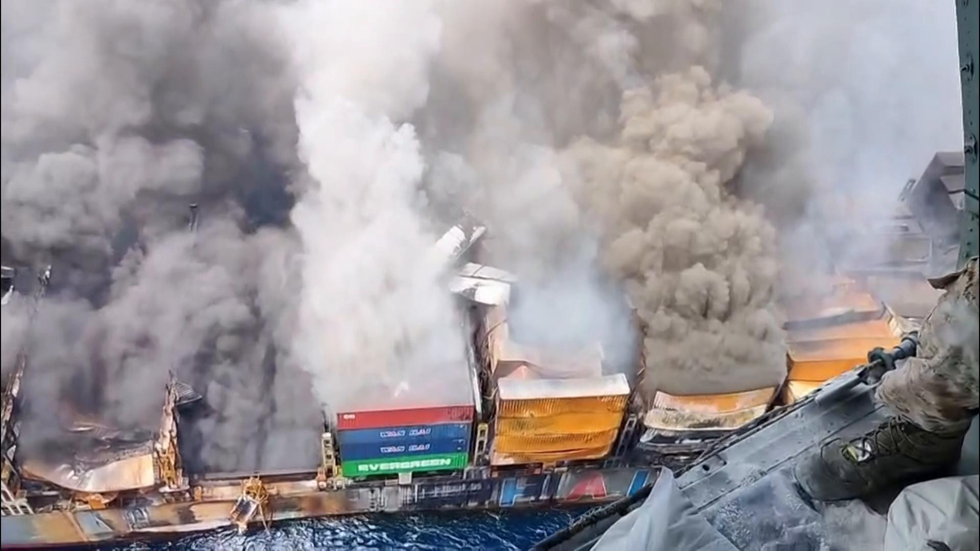 Container ship on fire carrying dangerous cargo off southern Indian coast