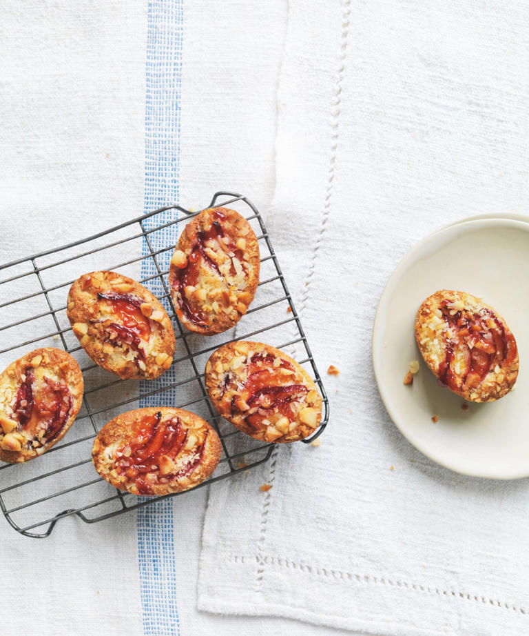 Give brunch a boost with these plum and macadamia friands