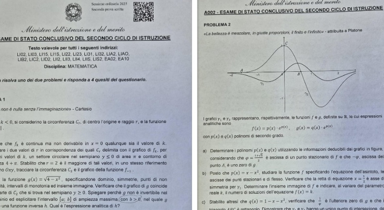 Maturità 2025, la traccia di matematica allo scientifico: studio di una ...