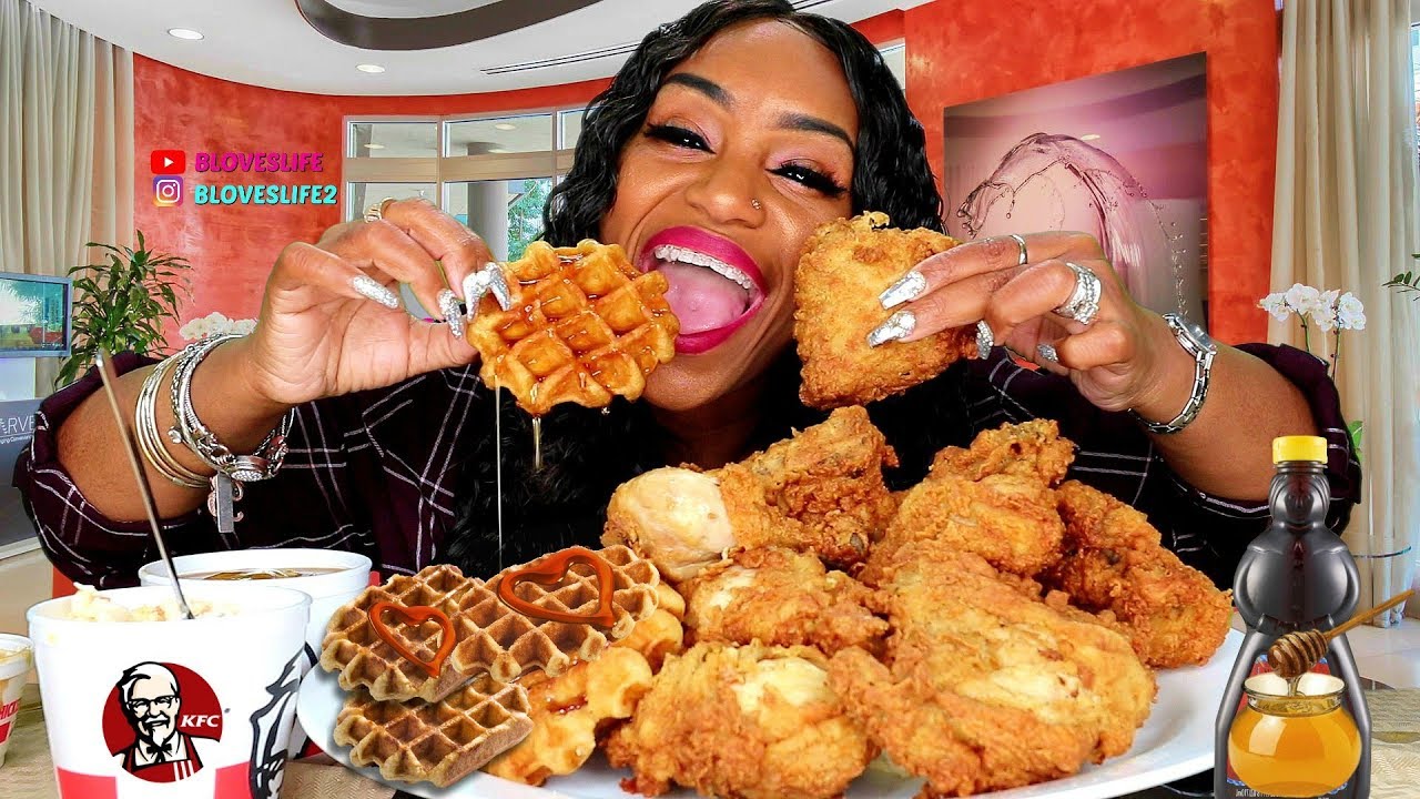 KFC new chicken and waffles mukbang feast