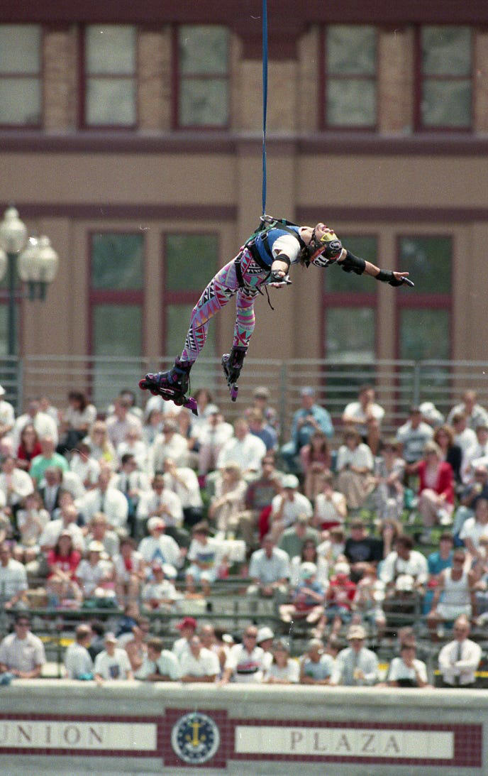 A street luge down College Hill. Bungee jumping at Waterplace Park ...