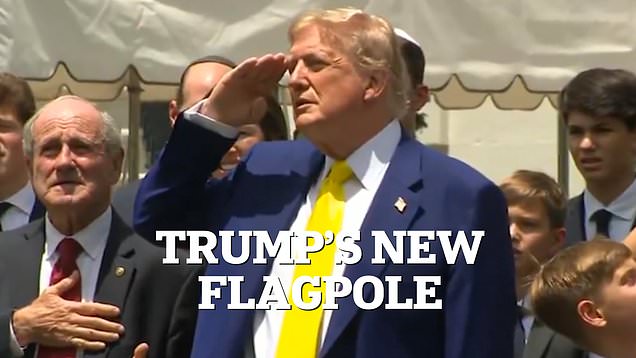 Trump watches installation of new flagpole at The White House