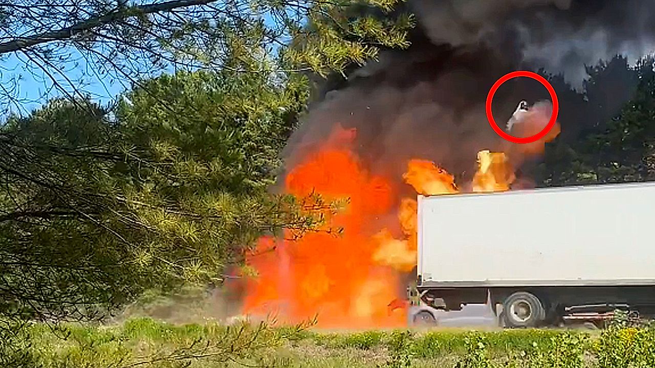 Pickup bursts into flames on road in Canada, sending propane tank ...
