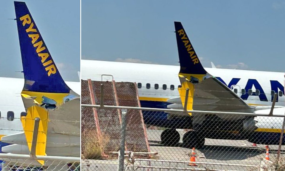 Ryanair flight from UK to Greece crashes into barrier at airport