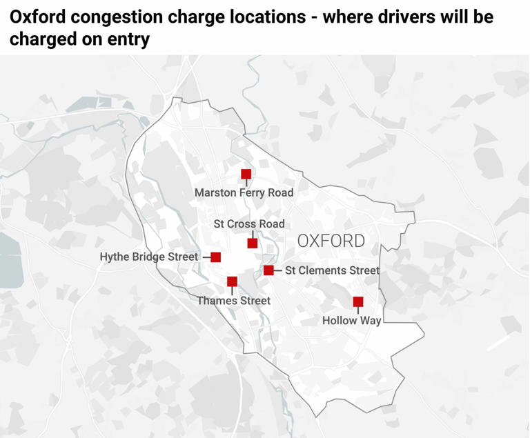 Map shows where Oxford's congestion charge is proposed