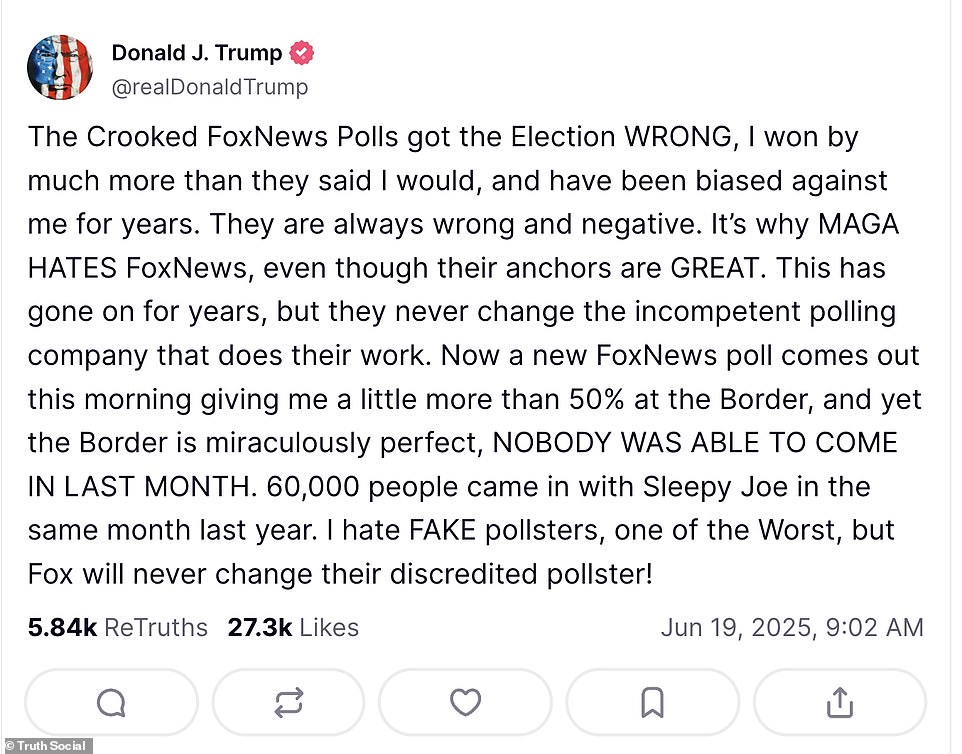 Trump says 'MAGA hates Fox News' after new border poll