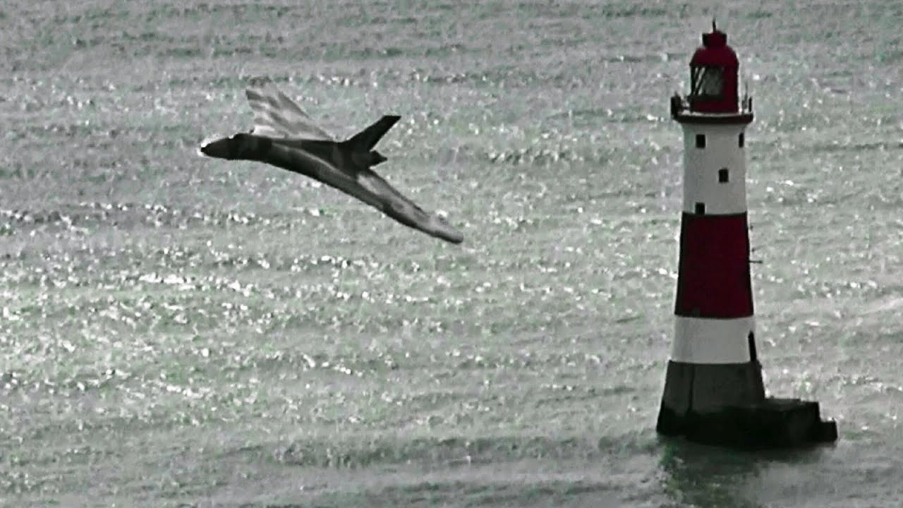 Watch the legendary bomber fly inches from the edge at Beachy Head