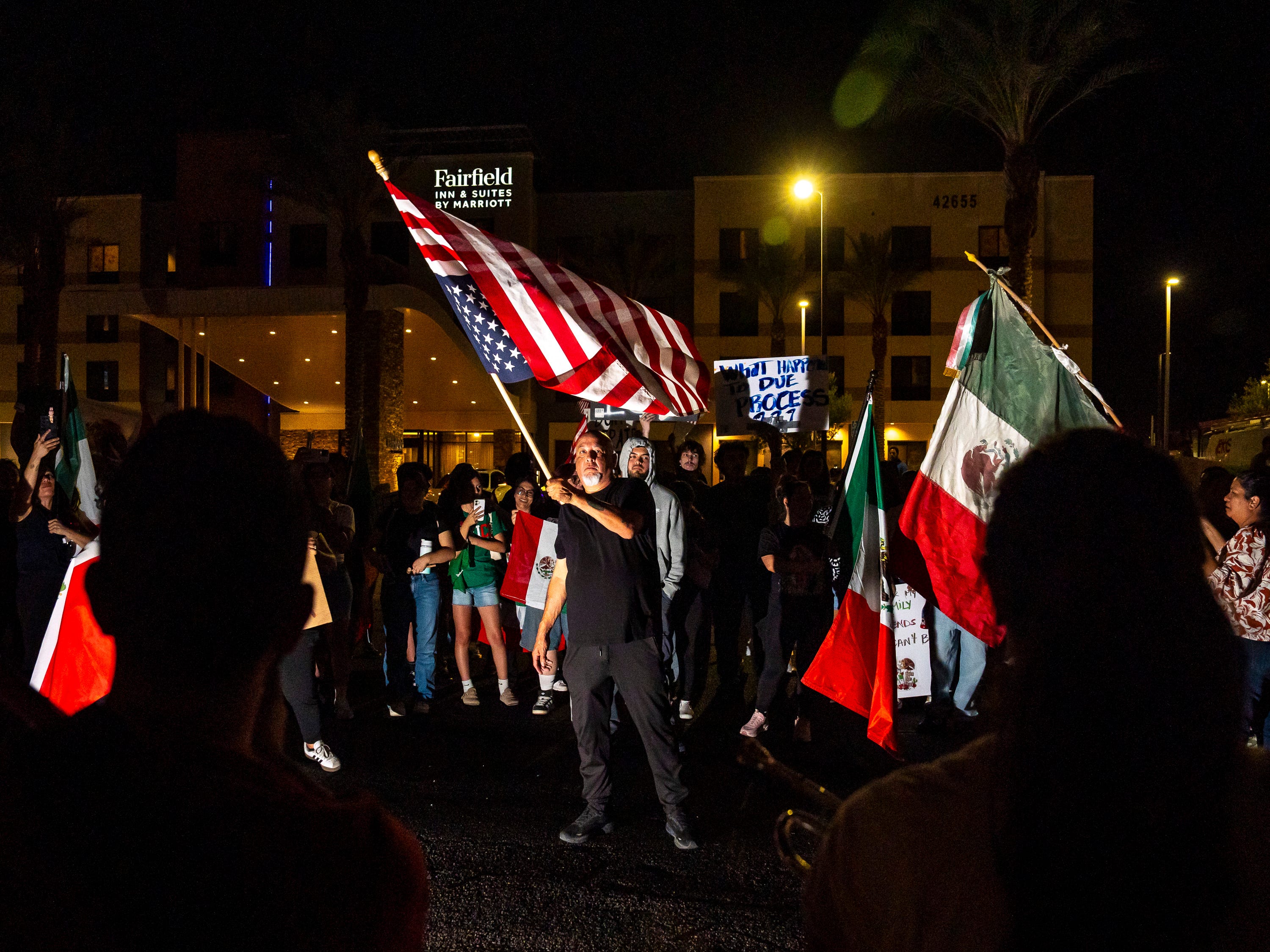 Over 150 people protest in Indio against ICE immigration raids