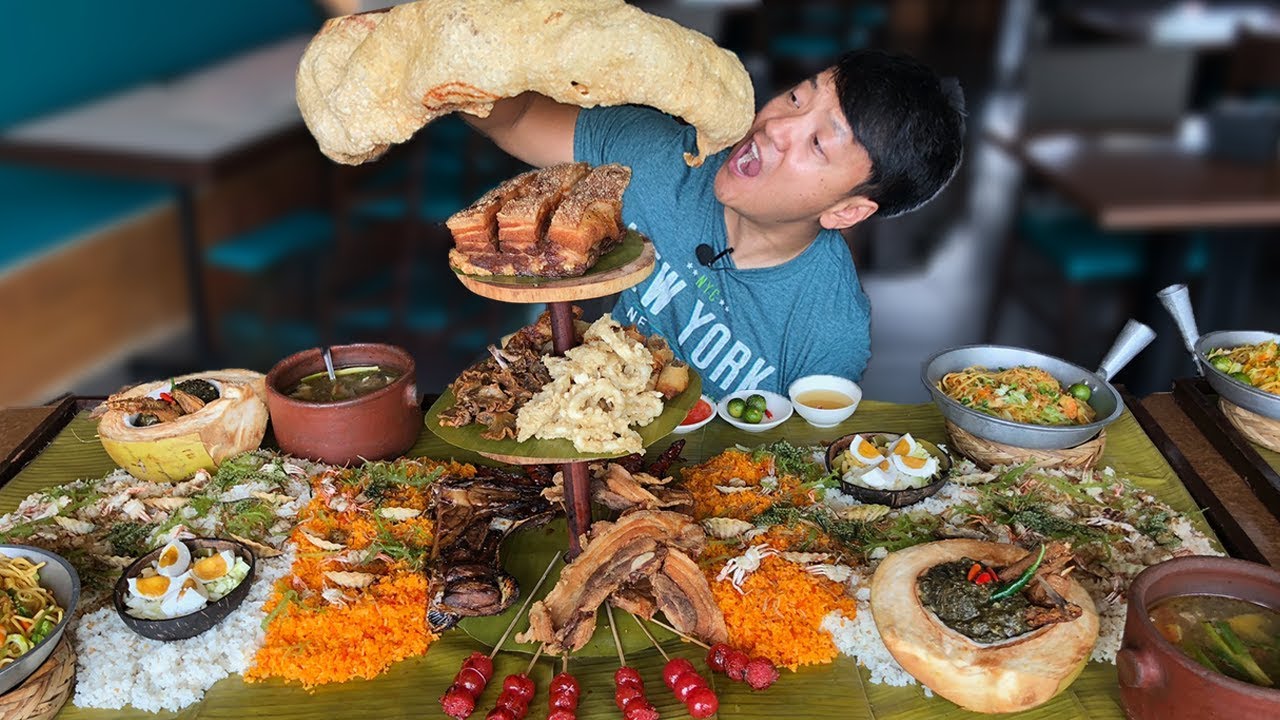 MASSIVE Filipino FOOD BATTLE - Over 50 DISHES! Boodle Fight!