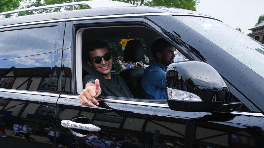 Edan Alexander returns home to Tenafly, N.J. to cheers from his supporters