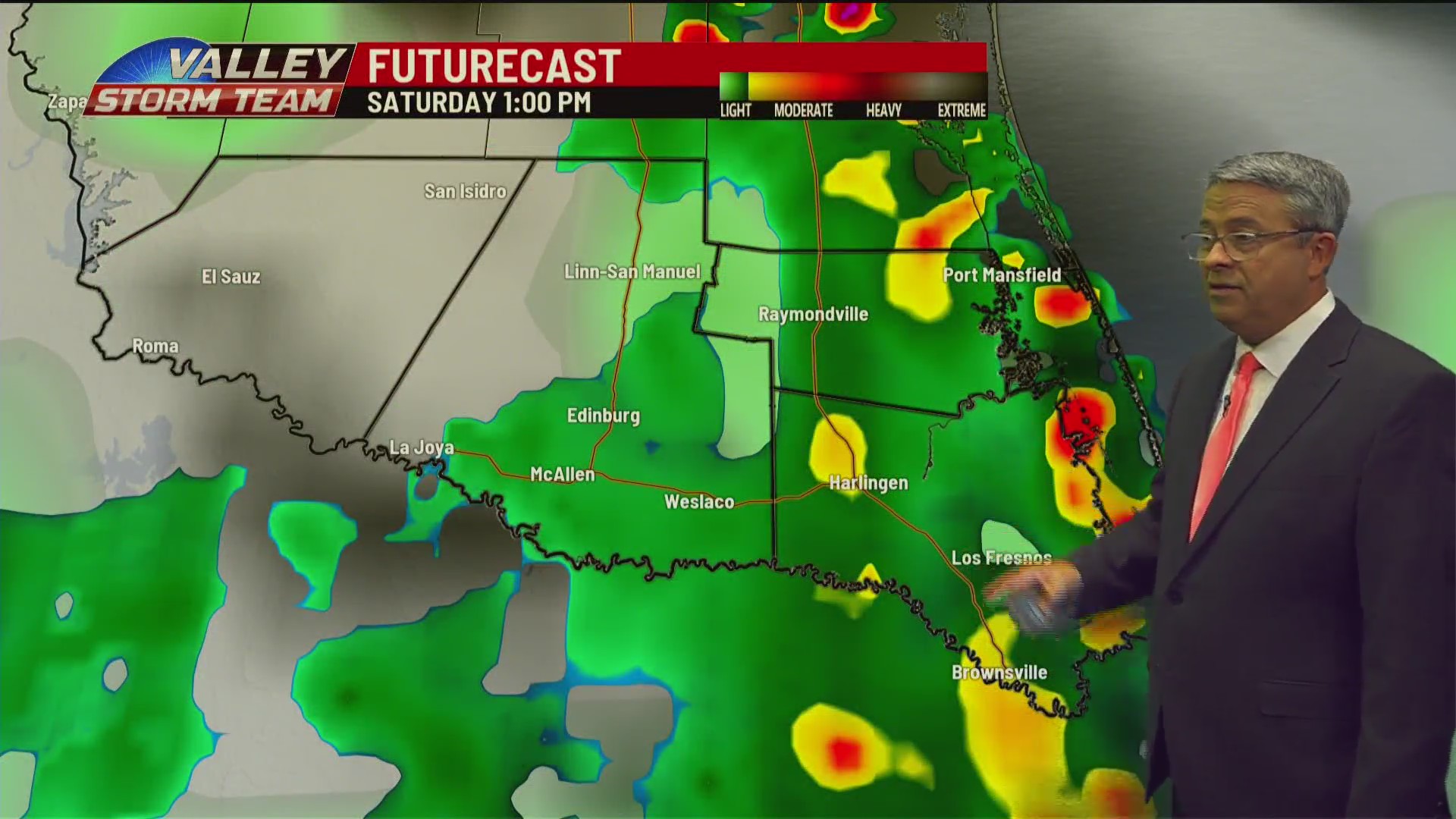 Futurecast radar shows light to moderate rainfall this weekend