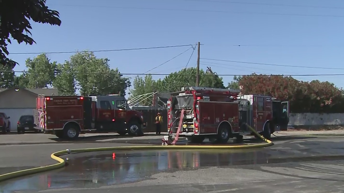 Forward progress of grass fire in Modesto stopped