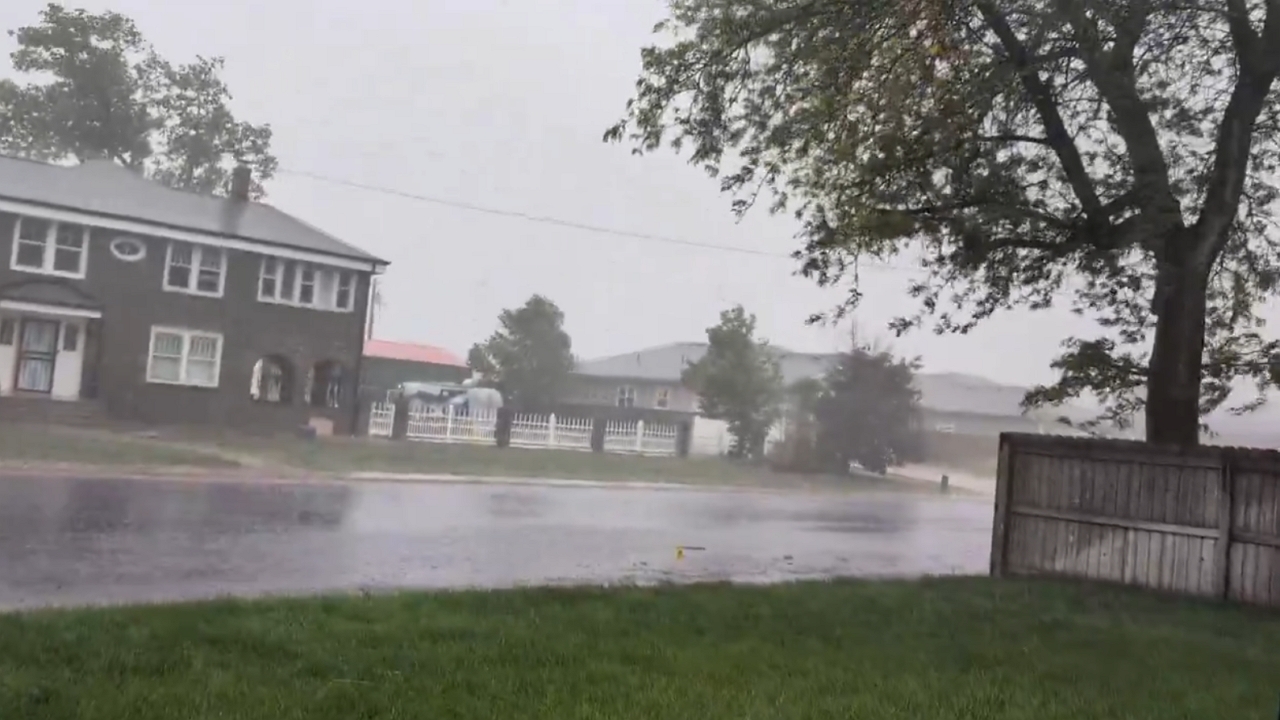 Intense thunderstorms roll through town in Fort Morgan, Colorado, USA