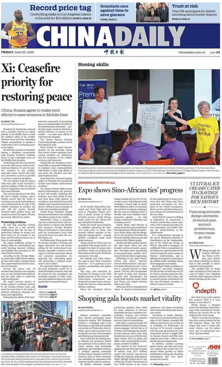 Newspaper headlines from around the world – Friday, 20 June 2025