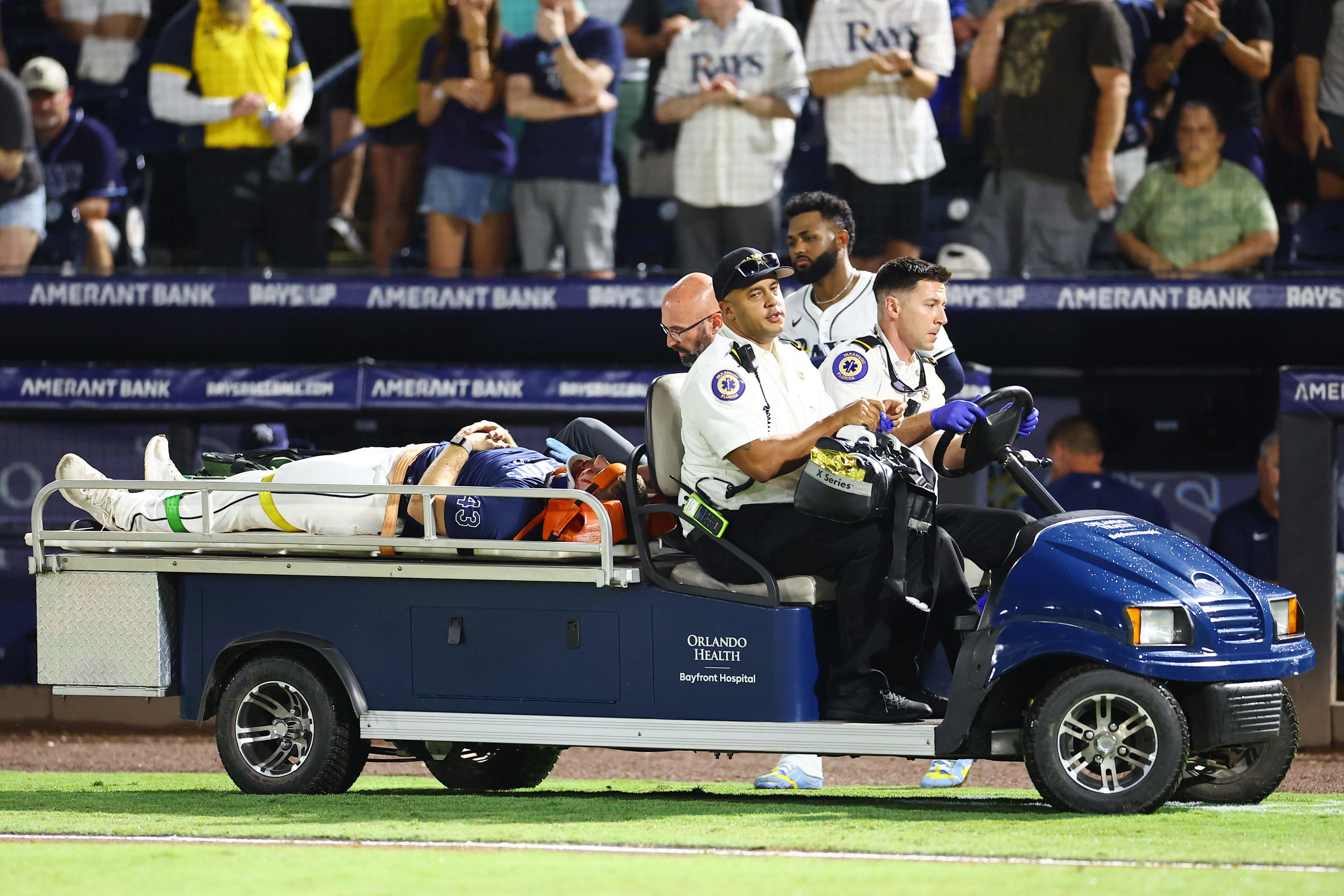 Frightening scenes: Rays pitcher Hunter Bigge carted off after being struck by foul ball