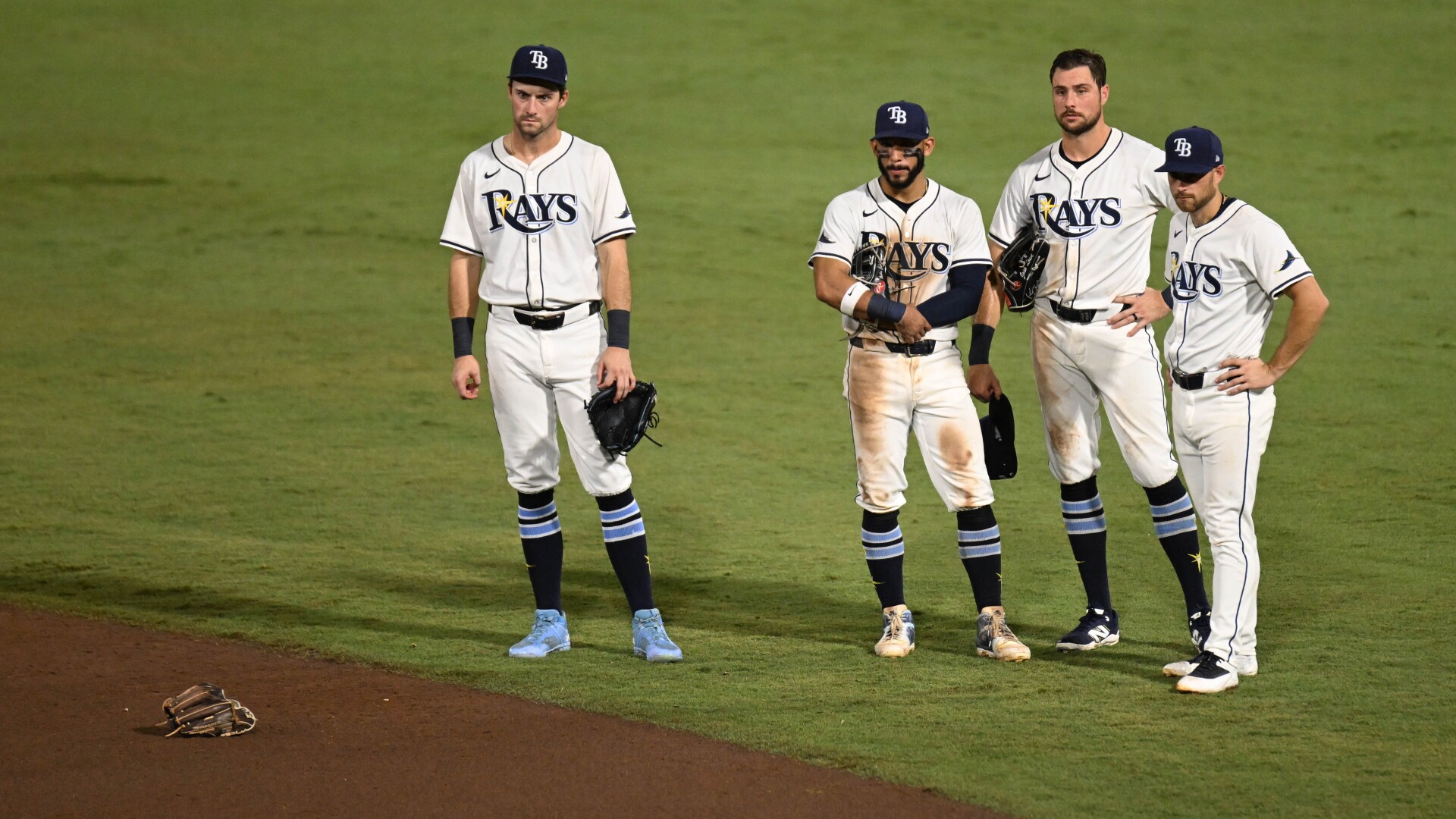 Rays pitcher carted off field after foul ball strikes him in dugout