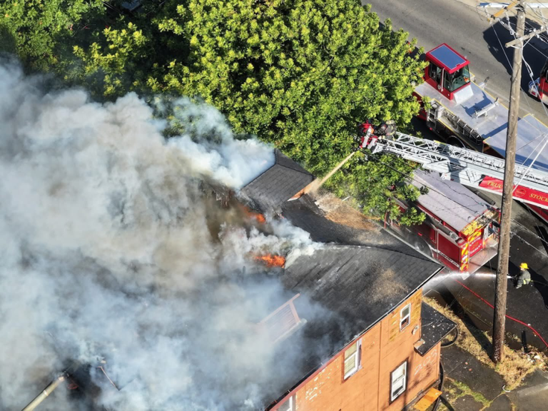 Firefighters respond to a second-alarm structure fire in Stockton