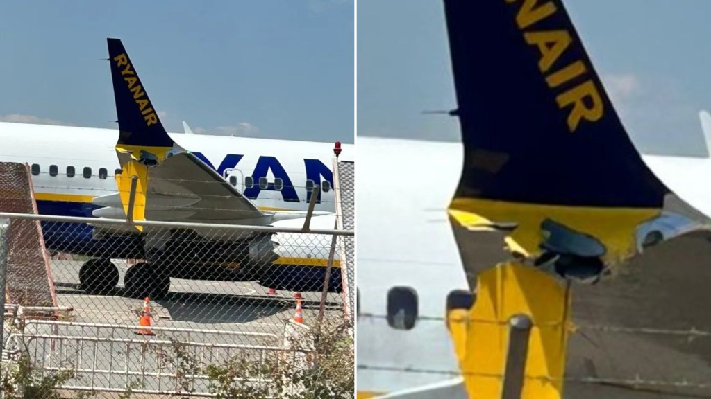 Ryanair plane damaged after a wing hit a fence during landing