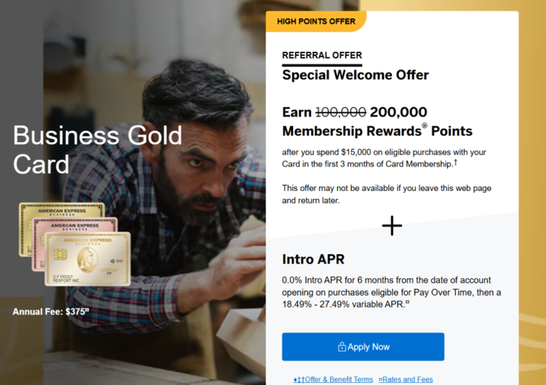 Score a massive 200K welcome bonus offer on the Amex Business Gold Card ...