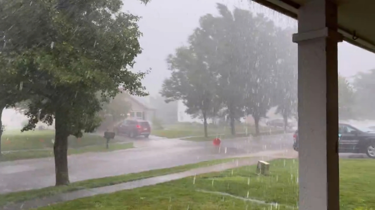 Heavy rain and strong winds hit Noblesville, Indiana, USA