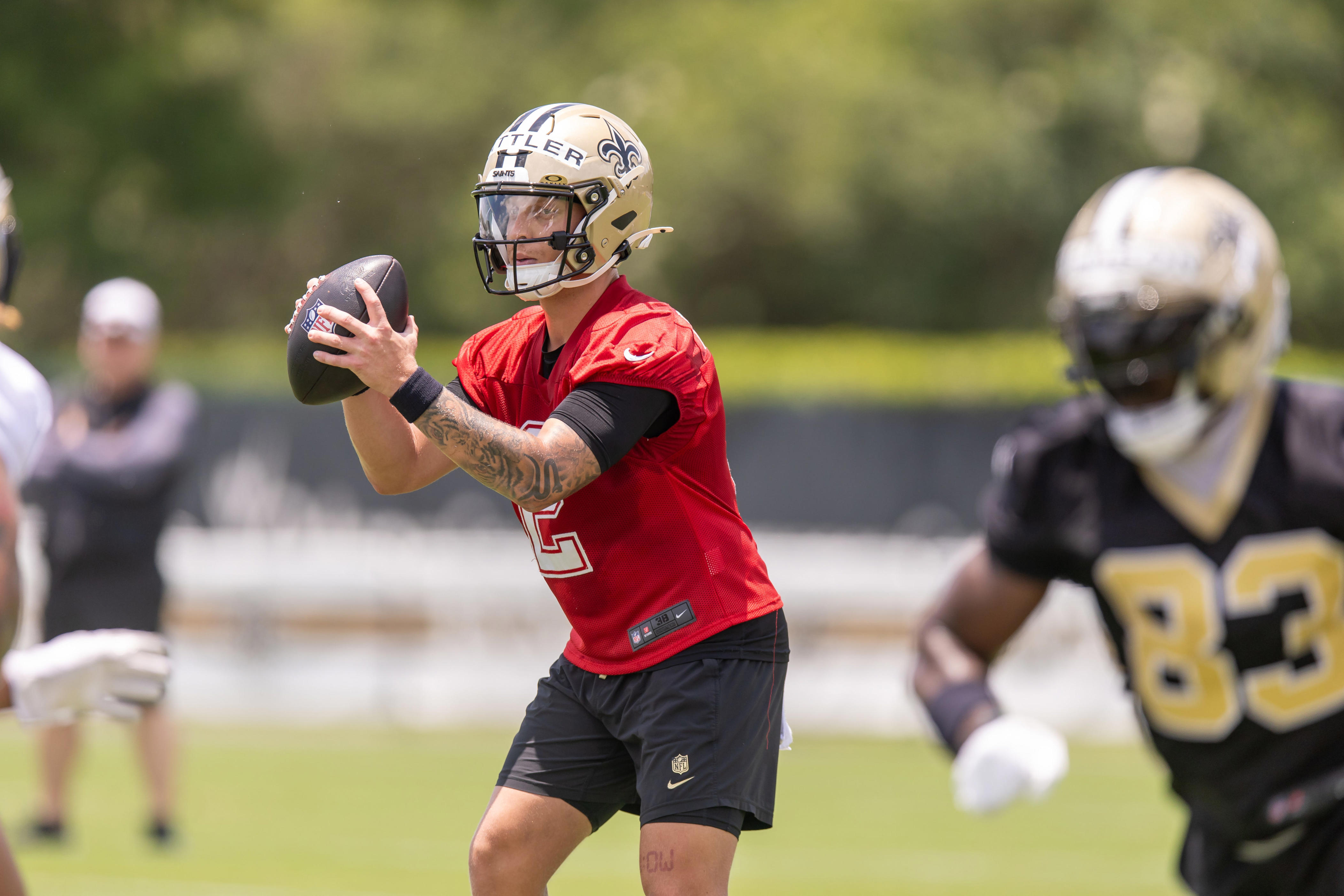 Spencer Rattler gets picked off for Saints training camp's first INT