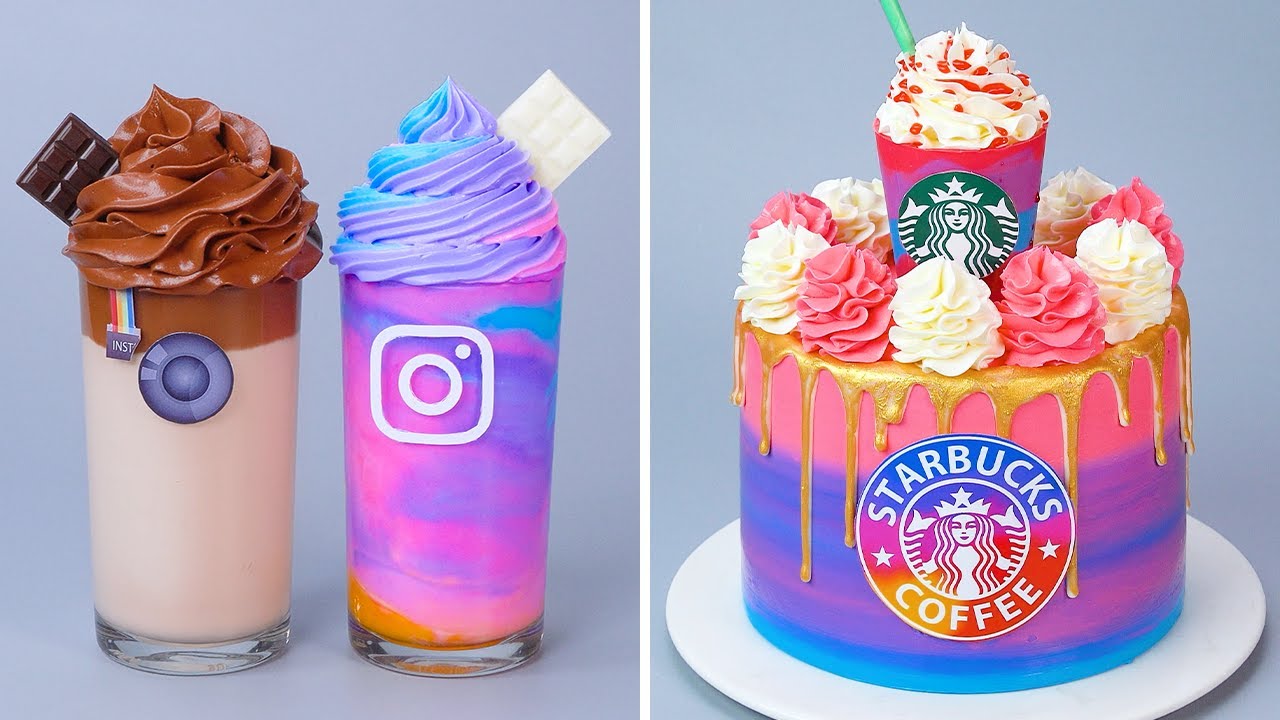Kue Instagram Minuman Estetik 🥤 | Kue Starbucks Ulang Tahun Aesthetic 🎂 | Satisfying!