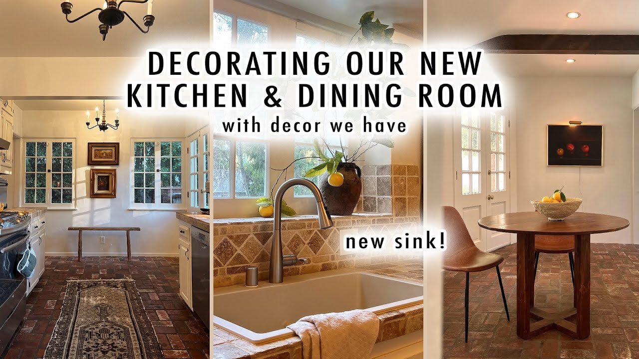 New kitchen and dining room styled using existing decor pieces