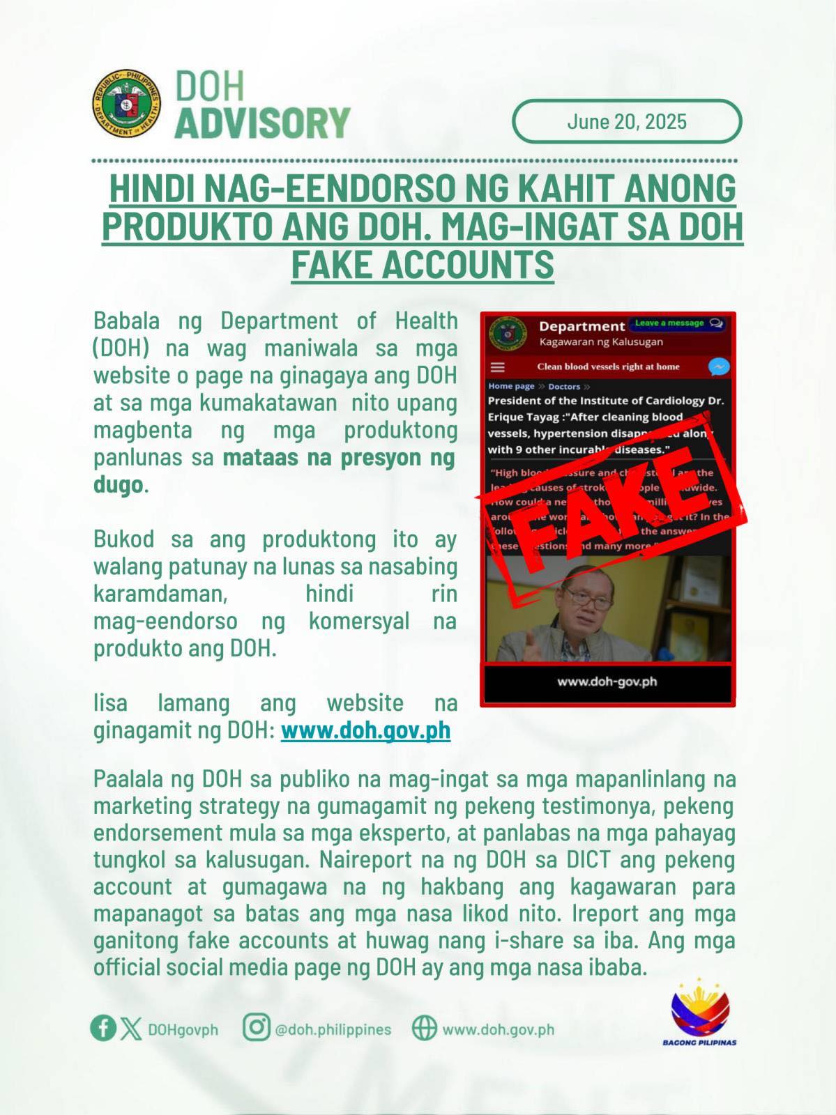 DOH flags online scams offering false cures for hypertension