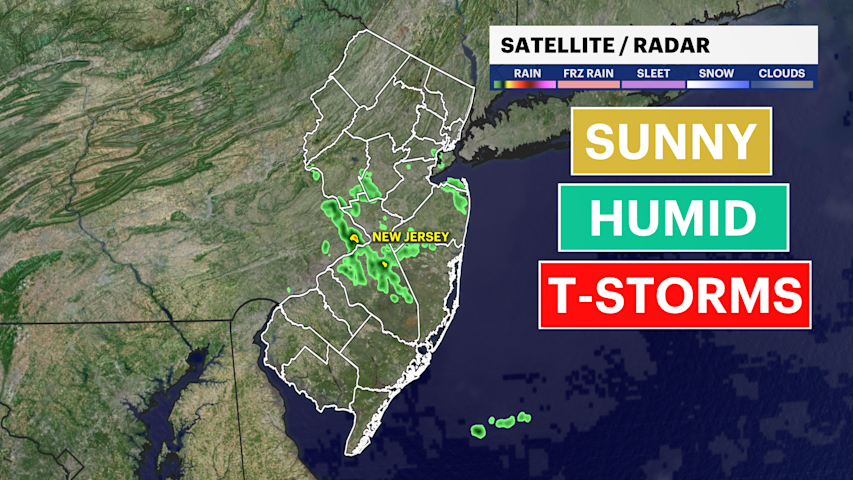 Sunny, humid with isolated thunderstorms in New Jersey