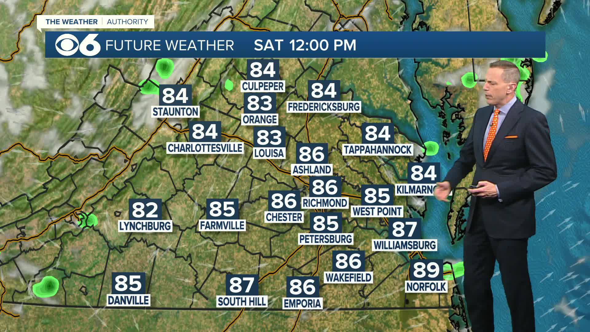 Hour-by-hour look at chances for pop-up storms across Virginia this weekend