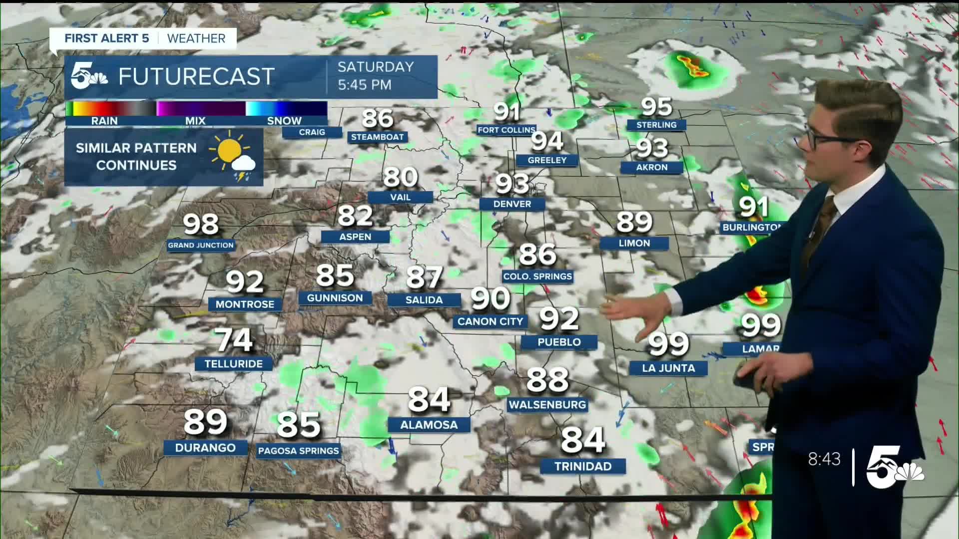 Hot Saturday with a few storms, widespread storms Sunday