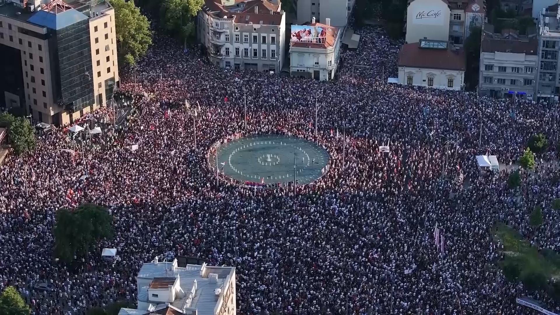 Tens of thousands rally in Belgrade to call for early parliamentary ...
