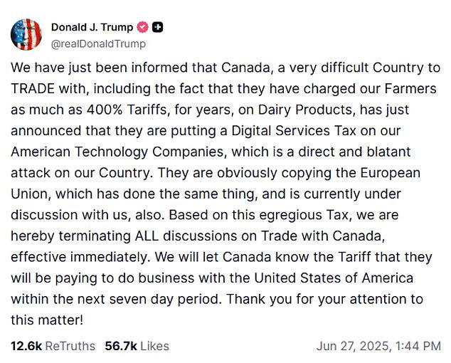 Canada hits back at Trump's tariffs ultimatum with move that could ...