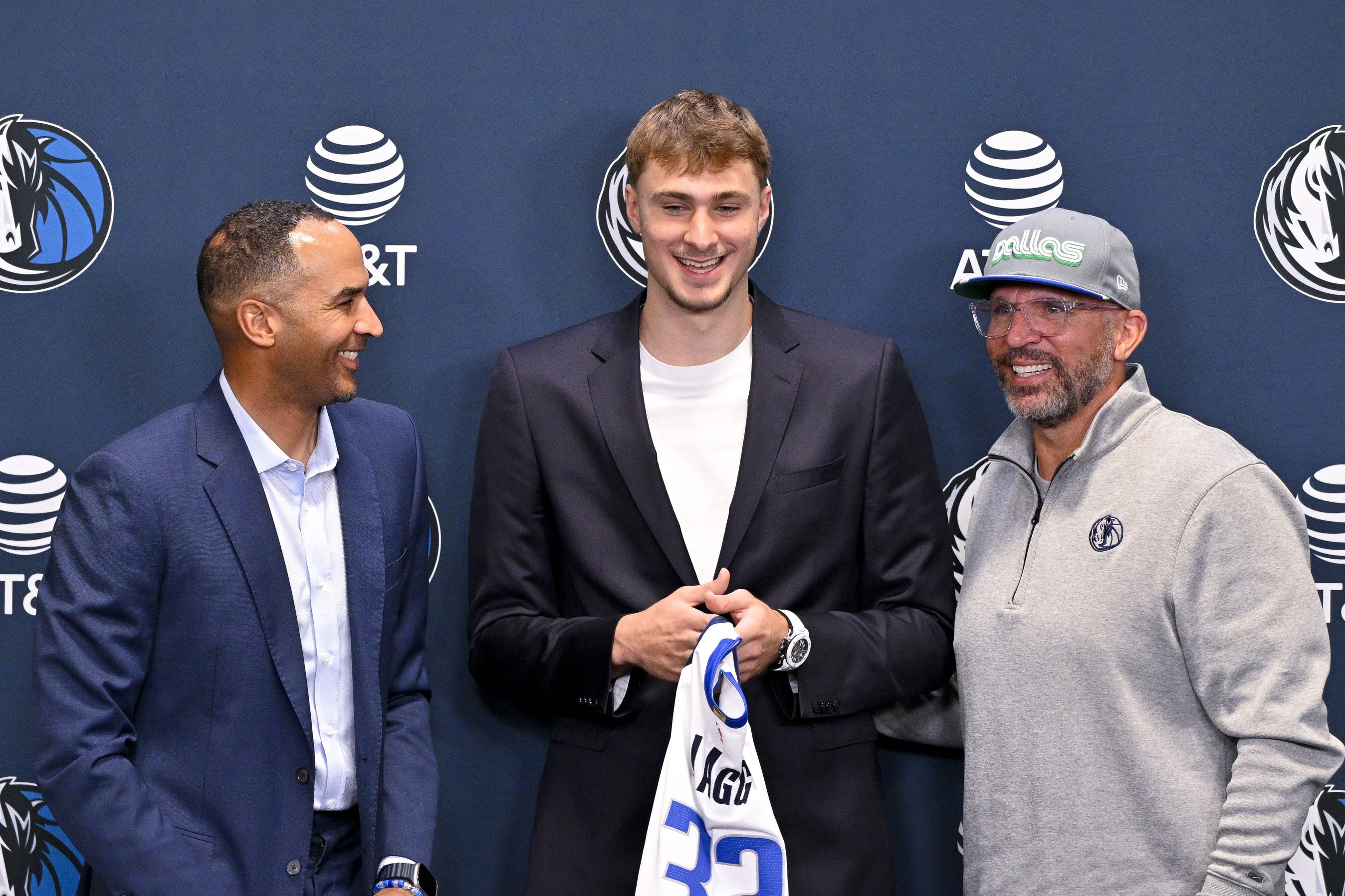 LOOK: New Mav Cooper Flagg with Nico Harrison and Jason Kidd and other ...