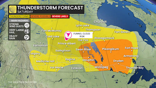 Renewed storm, funnel cloud potential shifts on the Prairies