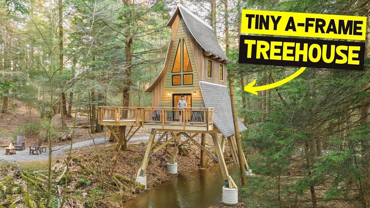 Inside a Fairytale Luxury A-Frame Treehouse Over Water