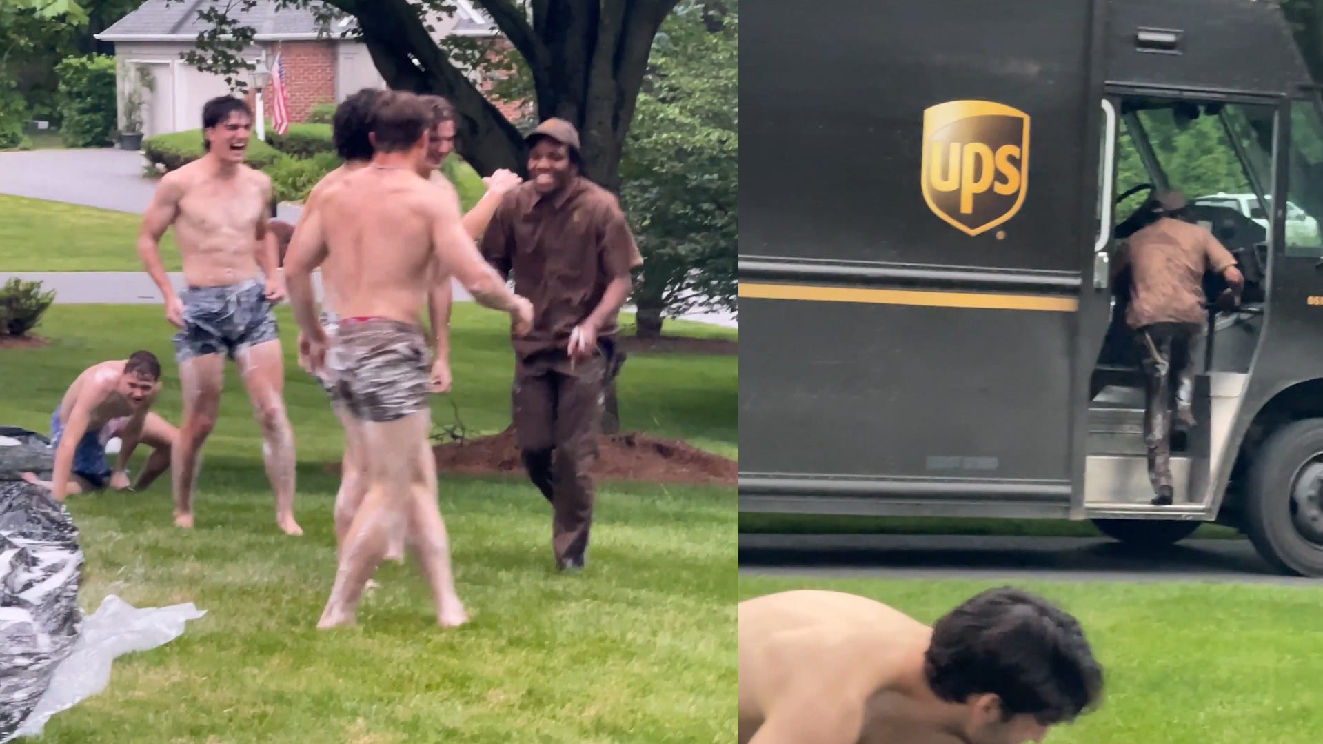 Watch UPS driver beat the heat by joining Slip 'N Slide fun